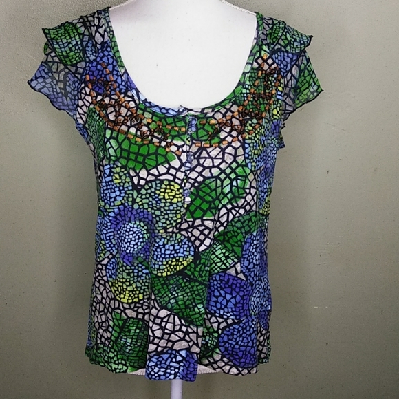 Caribbean Joe | Tops | Caribbean Joe Mosaic Print Embellished Top Pm ...